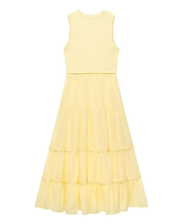 Mint Velvet Crochet Trim Tiered Midi Dress - Yellow