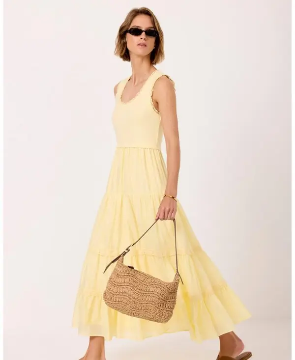 Mint Velvet Crochet Trim Tiered Midi Dress - Yellow
