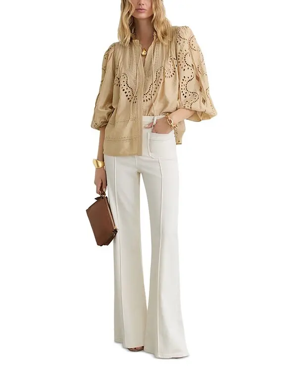 REISS Rhiannon Cut Out Lace Blouse - Neutral