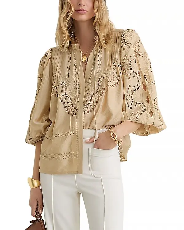 REISS Rhiannon Cut Out Lace Blouse - Neutral