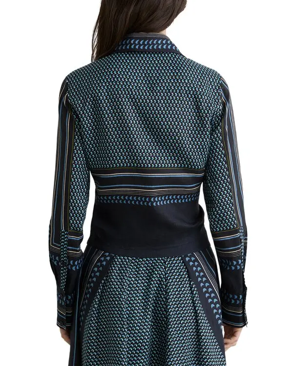 REISS Jackson Linen Shirt With Geometric Print And Front Tie Detail