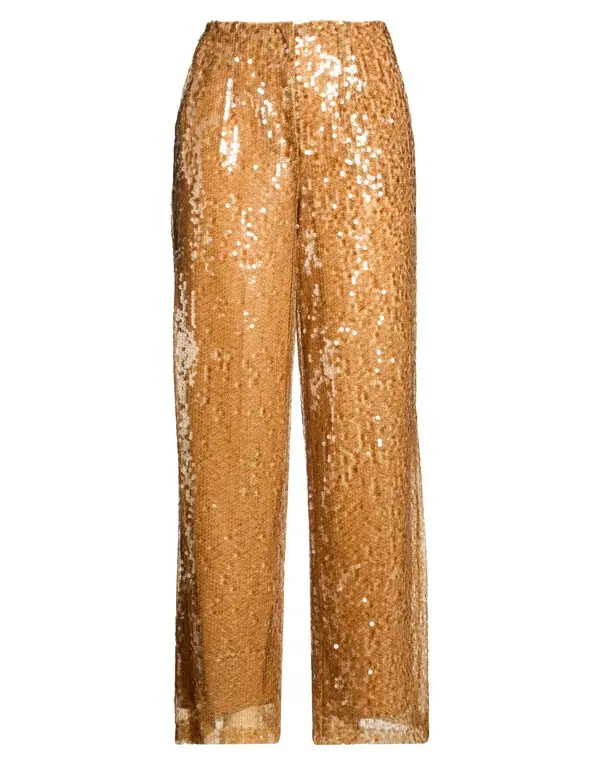 SOLOTRE Camel Polyester Wide-leg Pants With Sequins
