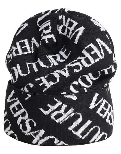 Versace Acrylic Wool Beanie With Logo Print - Black