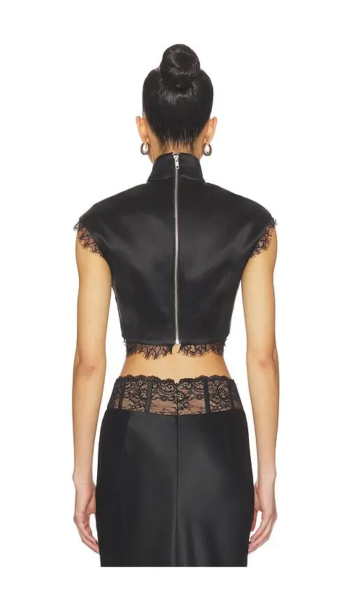 SAU LEE Lila Satin Cropped Top With Lace Trim