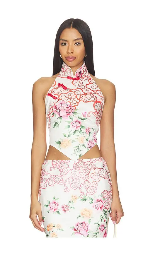 SAU LEE Fiora Halter Top With Floral Print