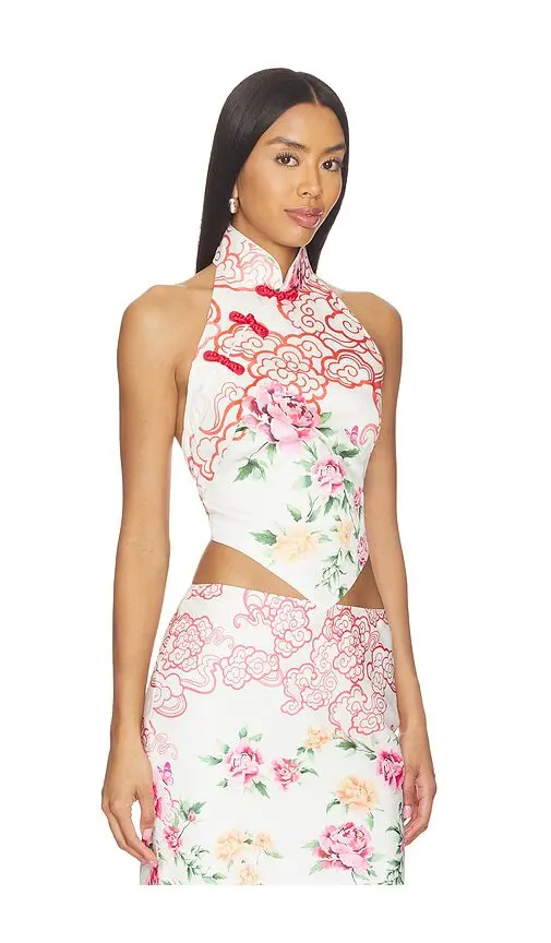 SAU LEE Fiora Halter Top With Floral Print