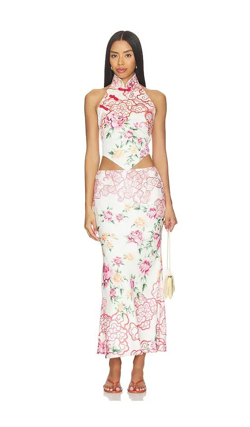 SAU LEE Fiora Halter Top With Floral Print