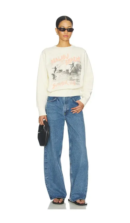 ANINE BING Shrunken Sweatshirt "surfer" Graphic Crewneck
