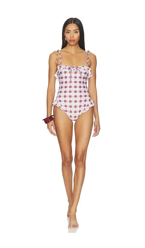 MONTCE Jacelyn Ruffle One-piece Swimsuit - Maroon Plaid
