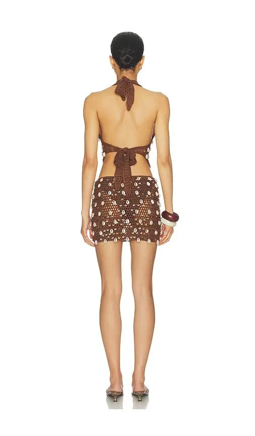Superdown Crochet Mini Skirt Set With Shell Embellishments