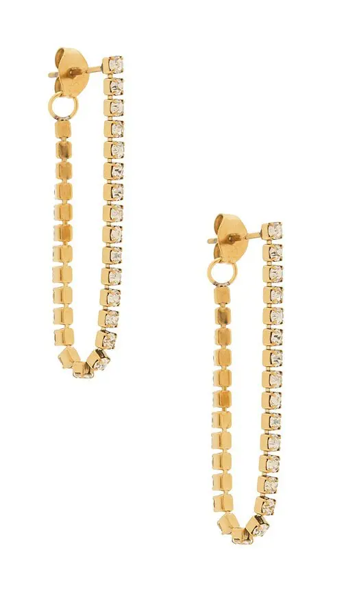 PETIT MOMENTS Tennis Drop Earrings In Metallic Gold - Waterproof & Gold
