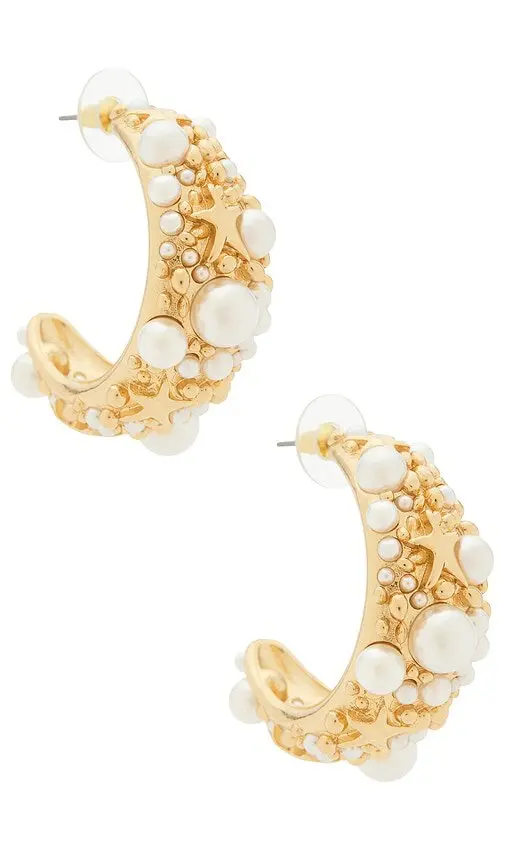 PETIT MOMENTS Seabreeze Hoop Earrings With Faux Pearl Detail - Gold