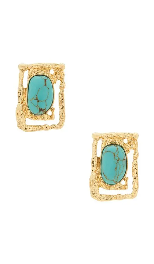 PETIT MOMENTS Coastal Gem Earrings In Metallic Gold - Gold & Turquoise