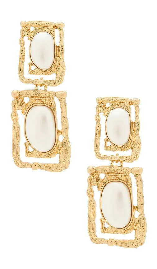 PETIT MOMENTS Ocean Relic Drop Earrings With Faux Pearl Detail - Gold & Pearl