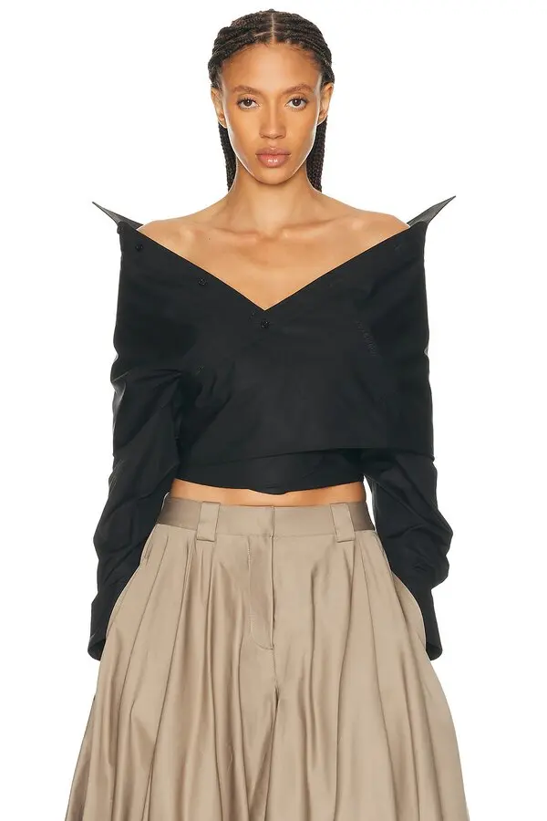Balenciaga Off The Shoulder Shirt With Attached Waist Tie