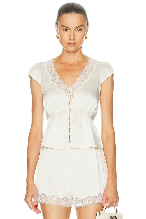 Lpa Audri Top With Lace Trim - Ivory