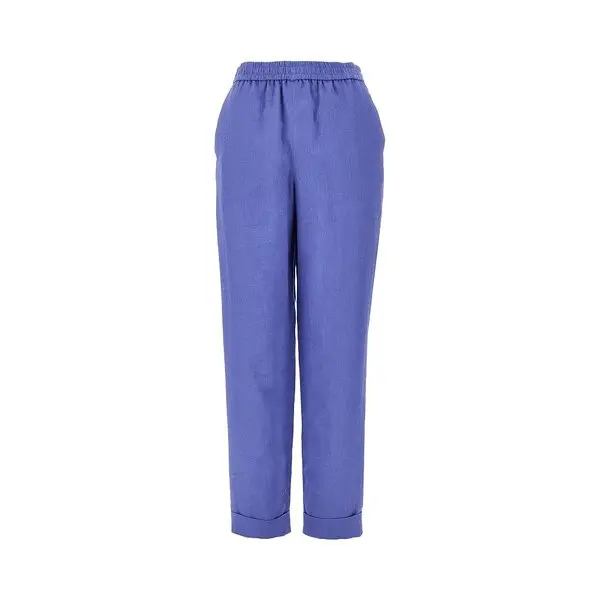 Emporio Armani Linen Pants With Elasticated Waist - Blue