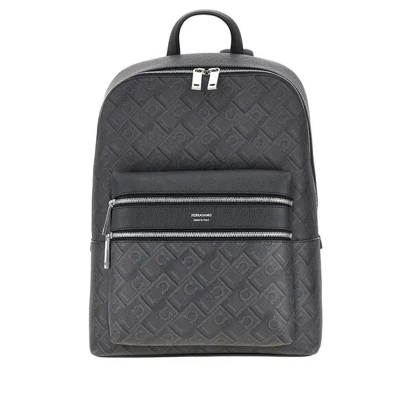 FERRAGAMO Monogram Coated Canvas And Leather Backpack - Black