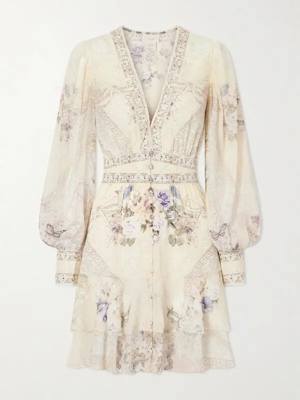 Camilla Printed Embellished Silk-chiffon Midi Dress - Neutrals