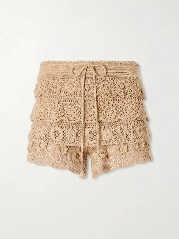 Loewe Tiered Crocheted Cotton Drawstring Shorts
