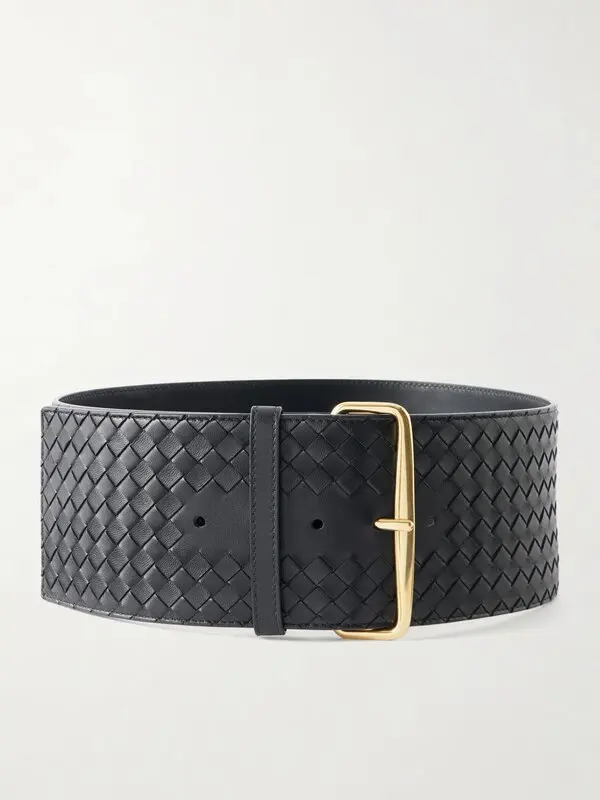 Bottega Veneta Alto Intrecciato Leather Belt - Black