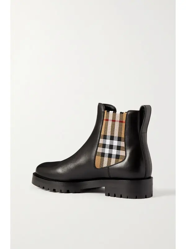 Burberry Leather Chelsea Boots With Checked Elastic Inserts