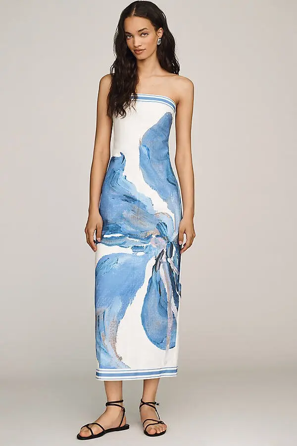 Significant Other Strapless Midi Dress - Blue Pattern