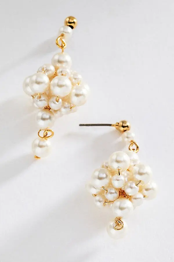 Anthropologie Cluster Drop Earrings - Pearl