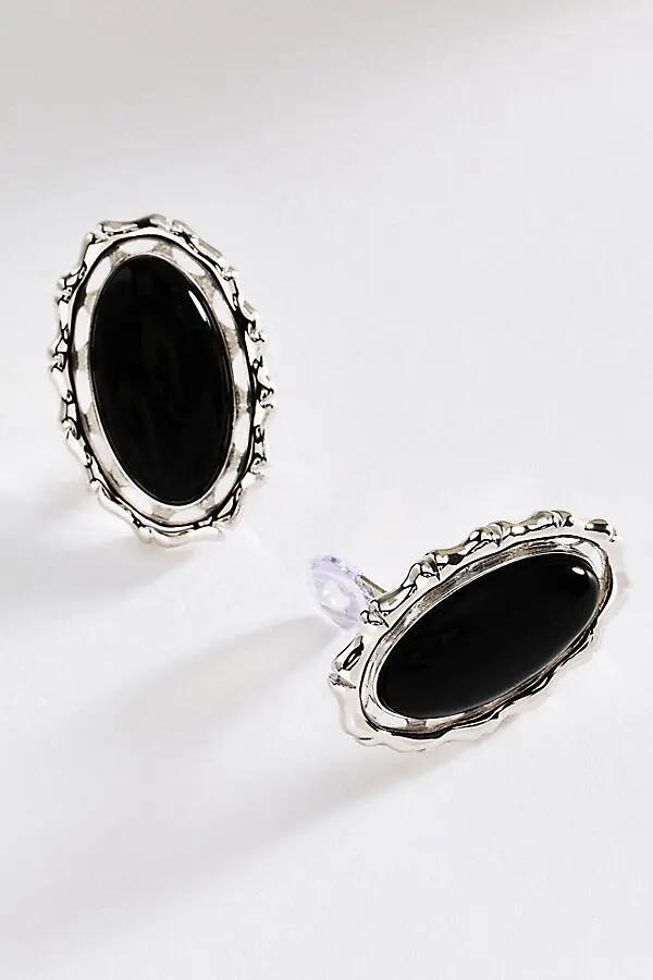 ZEPPELIN THE LABEL Fortuna Earrings In 18k -plated Brass With Onyx - Silver