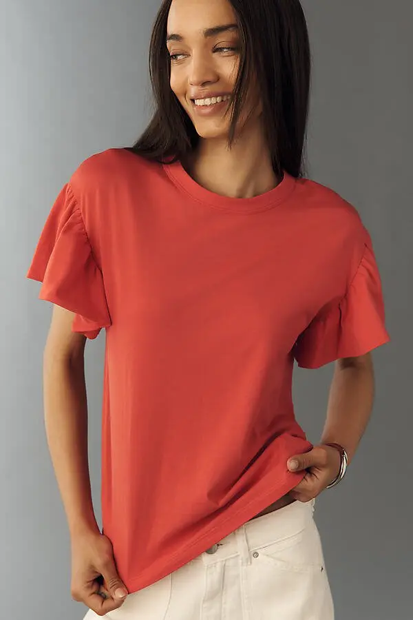 NATION LOS ANGELES Camille Flutter-sleeve Tee - Light Red