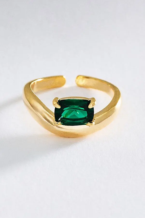 Anthropologie Bezel Stone Ring - Emerald