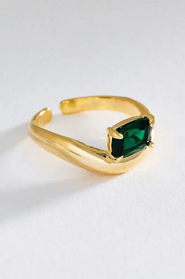 Anthropologie Bezel Stone Ring - Emerald