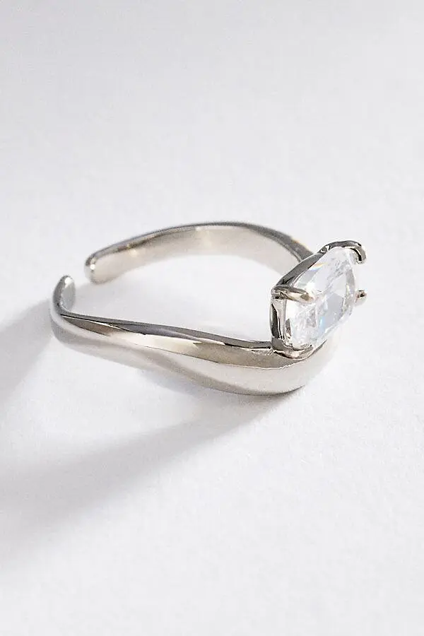 Anthropologie Bezel Stone Ring - Silver