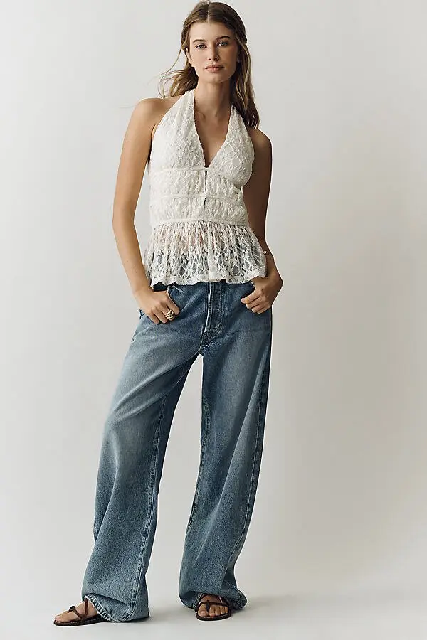 Anthropologie Lace Plunge Halter Top
