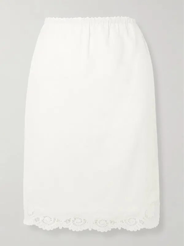 Posse Darya Lace-trimmed Midi Skirt - Neutrals