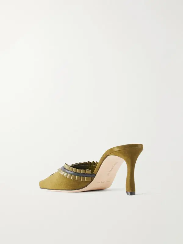 Manolo Blahnik Voluptia 70" Embellished Suede Mules