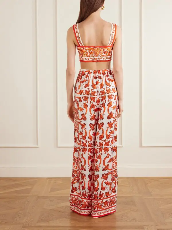 Dolce & Gabbana Printed Silk Twill Wide-leg Pants - Orange