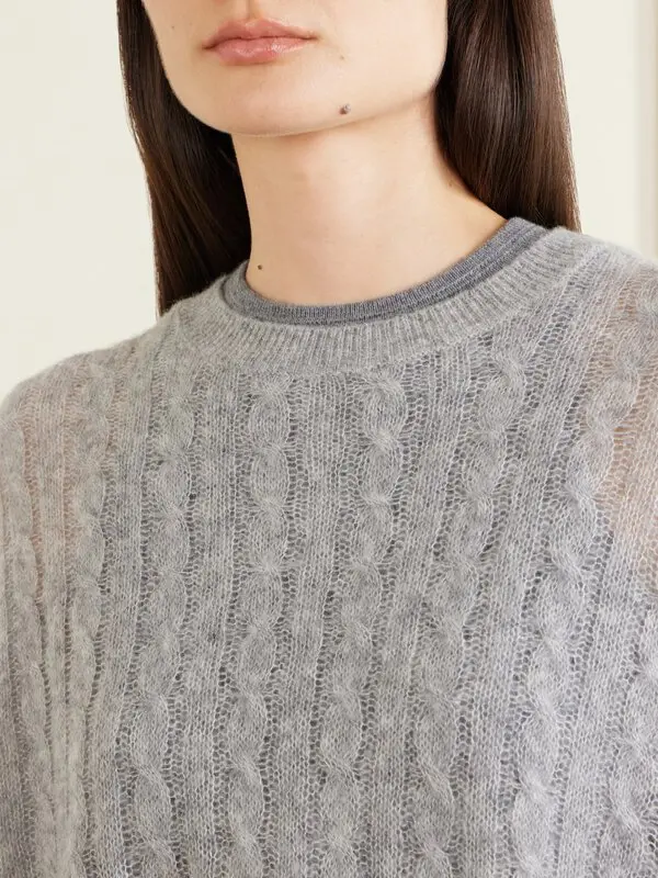 LISA YANG Amabel Cable-knit Cashmere And Silk-blend Sweater - Gray