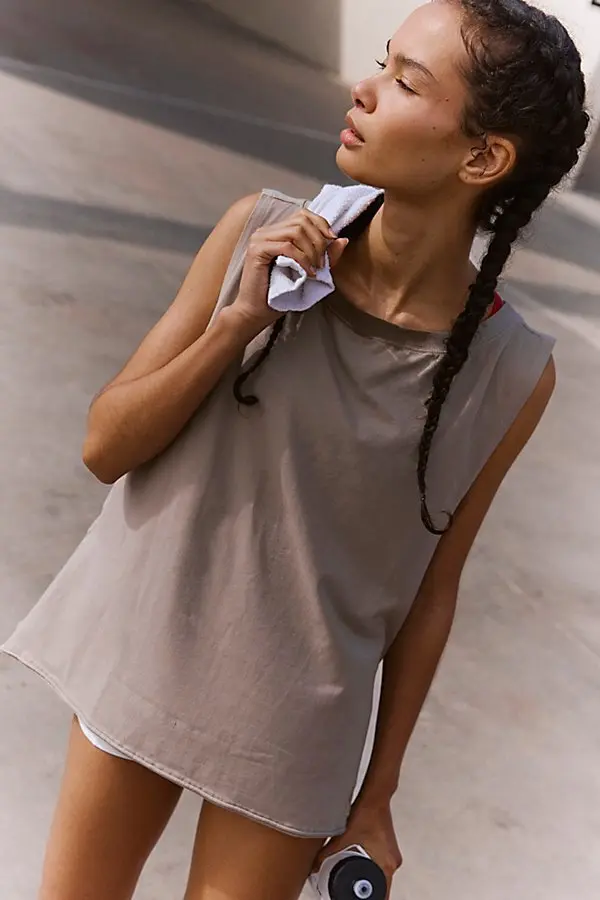 Free People Hot Shot Boat Neck Tank - Sage Stone
