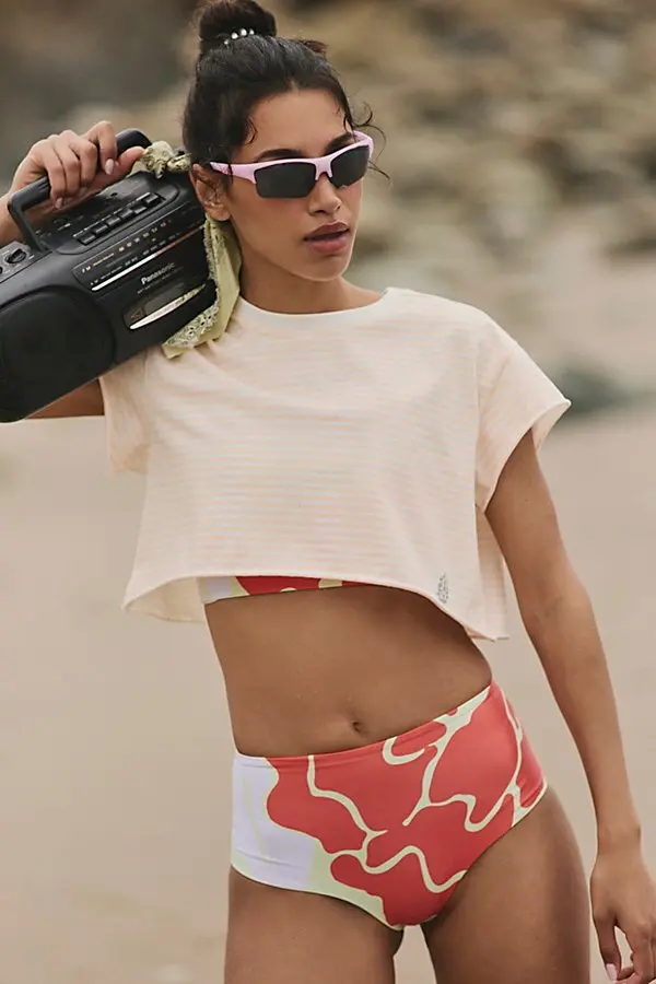 Free People Hot Shot Printed Cropped Tee - Pina Colada Sailor Stripe