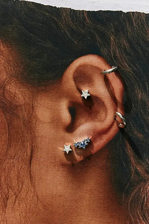 Free People Stardust Studs Set - Silver/turq