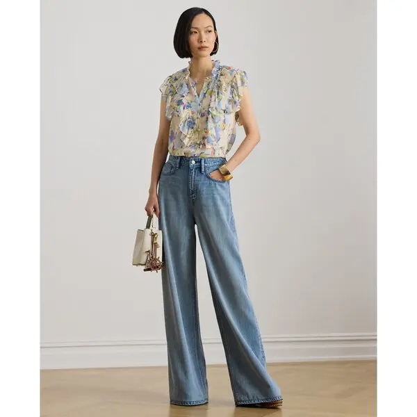 Ralph Lauren Floral Ruffle-trim Georgette Shirt