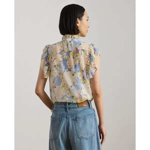 Ralph Lauren Floral Ruffle-trim Georgette Shirt
