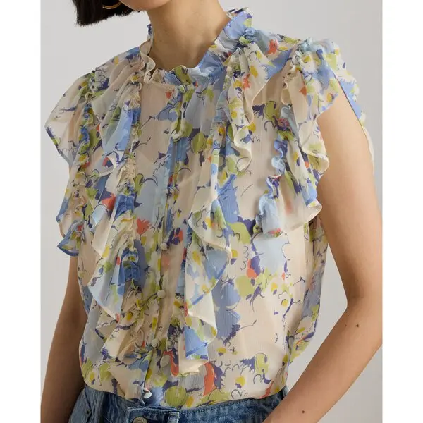 Ralph Lauren Floral Ruffle-trim Georgette Shirt