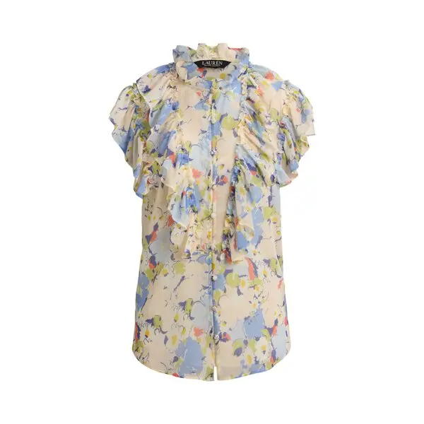 Ralph Lauren Floral Ruffle-trim Georgette Shirt