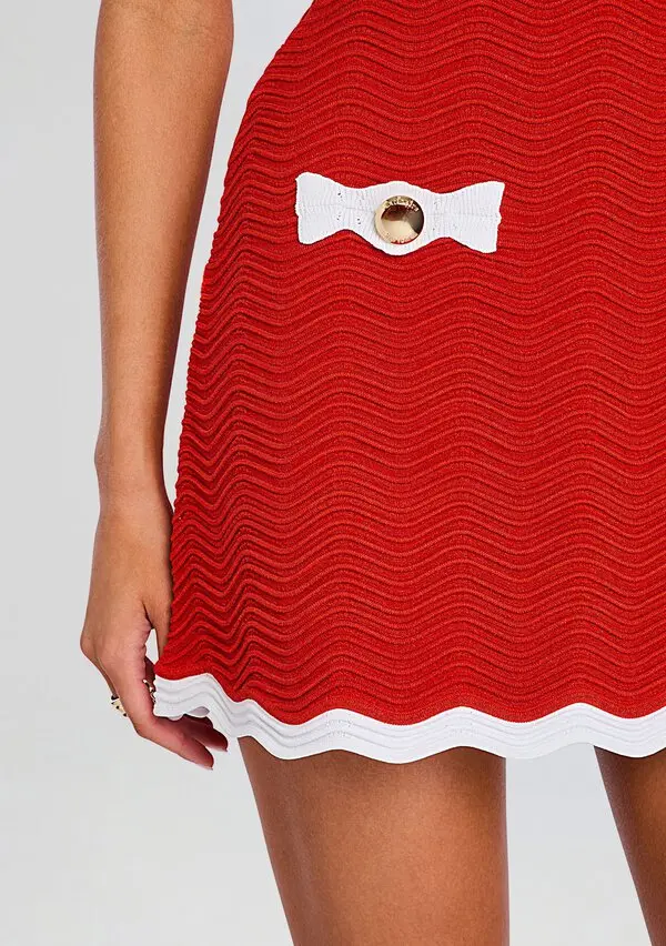 Retrofete Ondina Rib Knit Mini Dress With Halter Neck And Open Back - Geranium/white