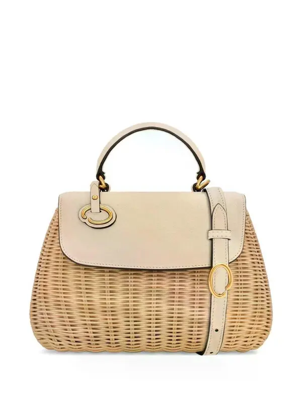 Oscar De La Renta Mini Poppy Wicker Tote Bag - Neutrals