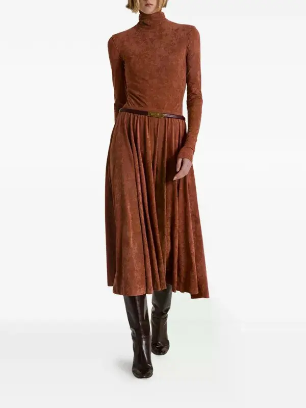 Alberta Ferretti Textured Pleated Midi Skirt - Brown