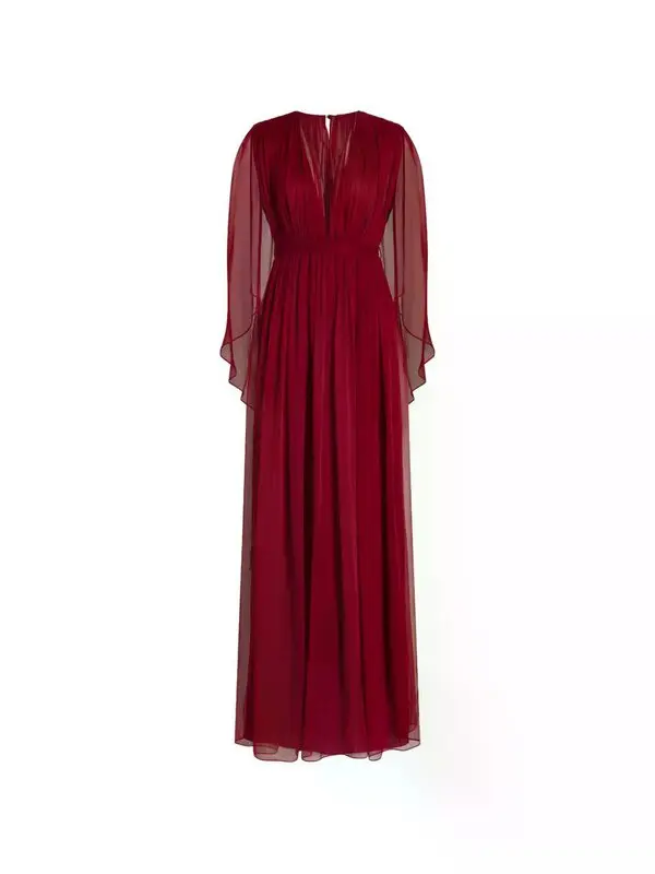 Alberta Ferretti Silk V-neck Cape Dress