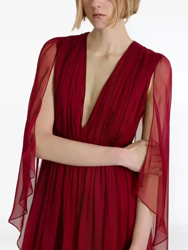 Alberta Ferretti Silk V-neck Cape Dress